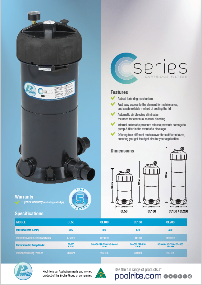 Poolrite C Series Cartridge Filters - Pool Products Direct